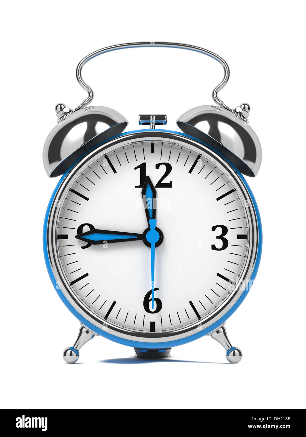 Blue Old Style Alarm Clock Isolated on White Stock Photo - Alamy