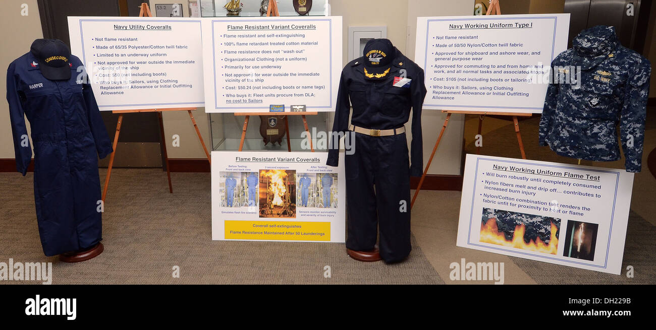 A static display of the new flame-resistant variant (FRV) coveralls is ...