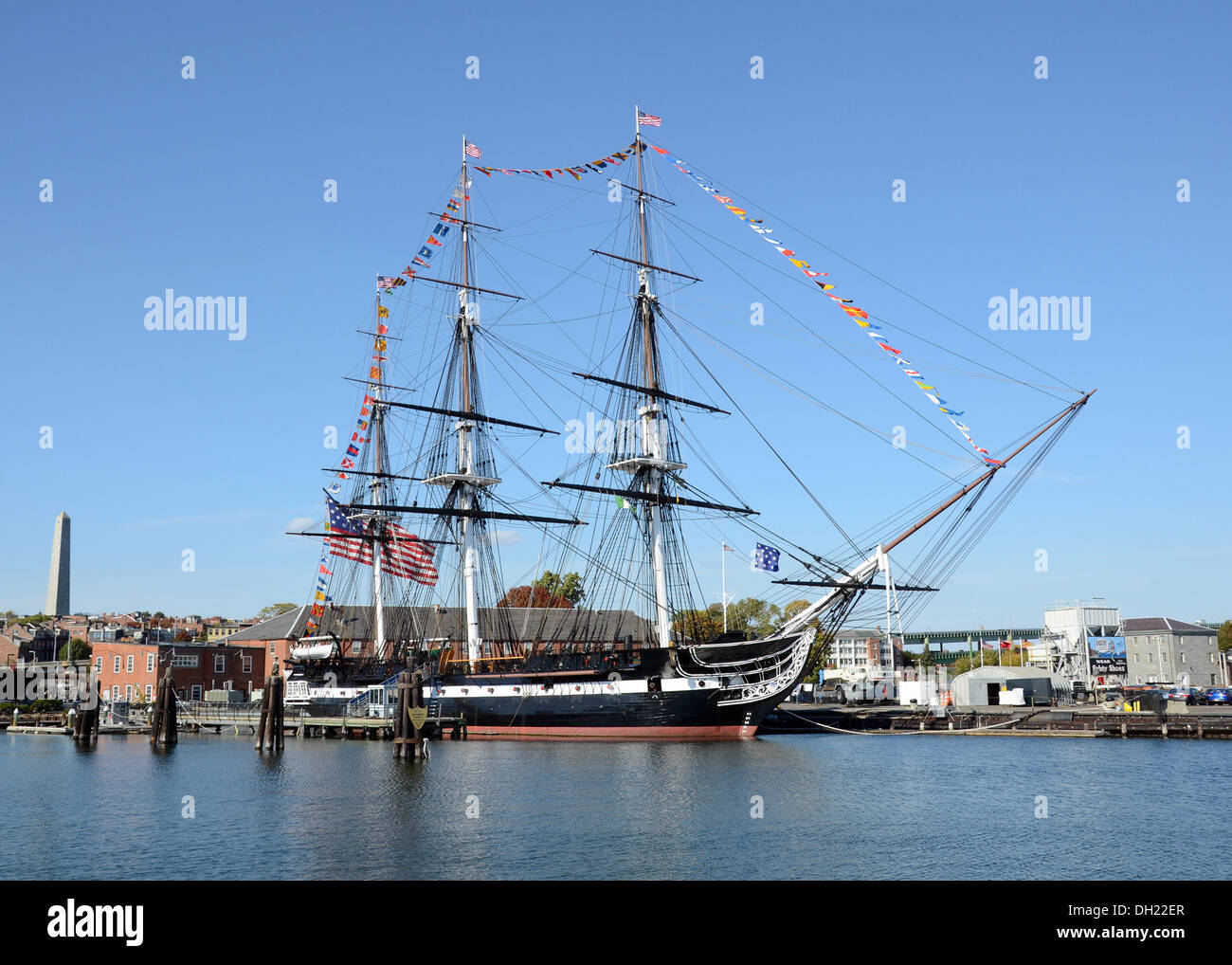 USS Constitution at full dress ship in its berth in Charlestown Navy ...