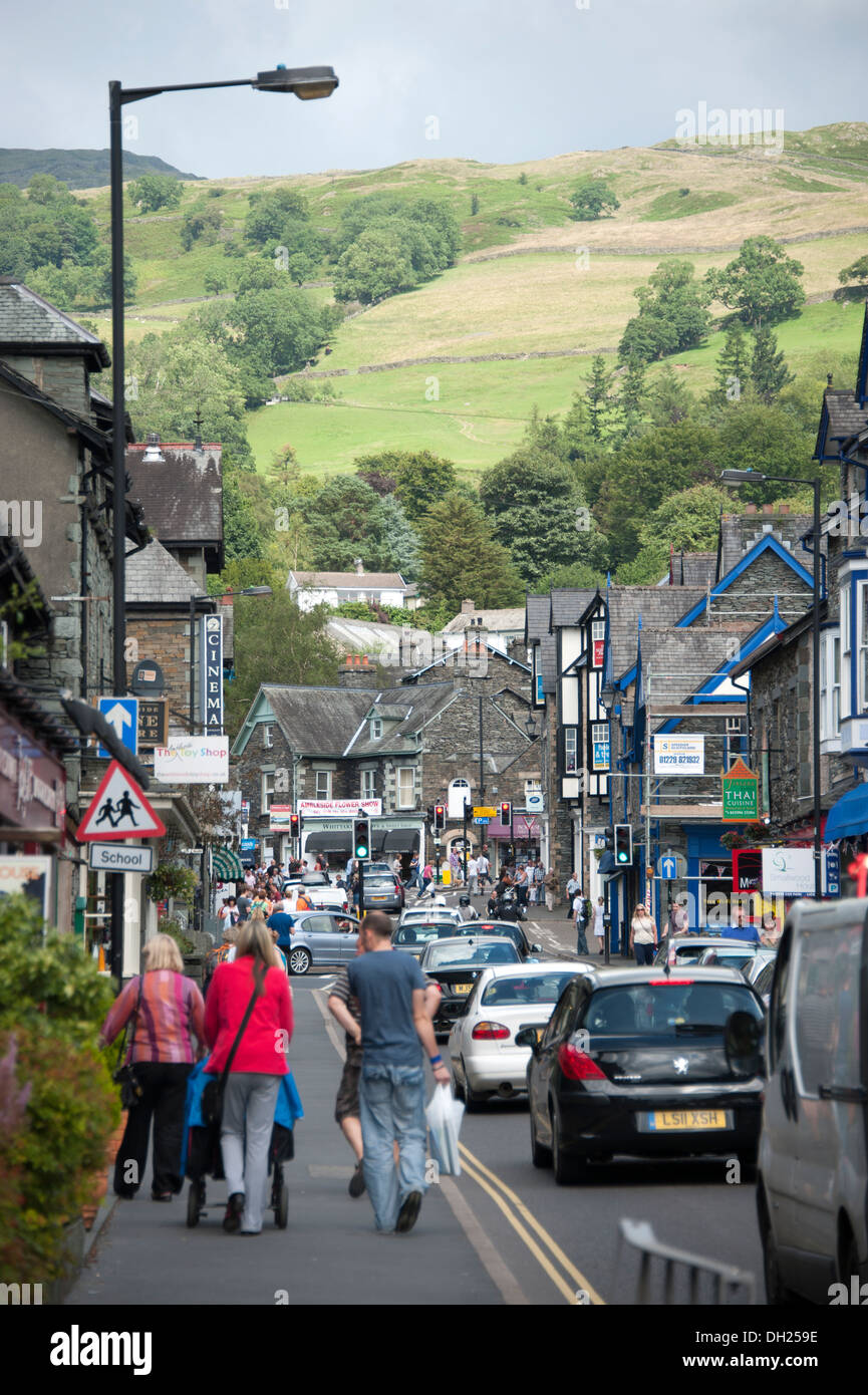 Busy Village high street Ambleside Lake District UK Stock Photo - Alamy