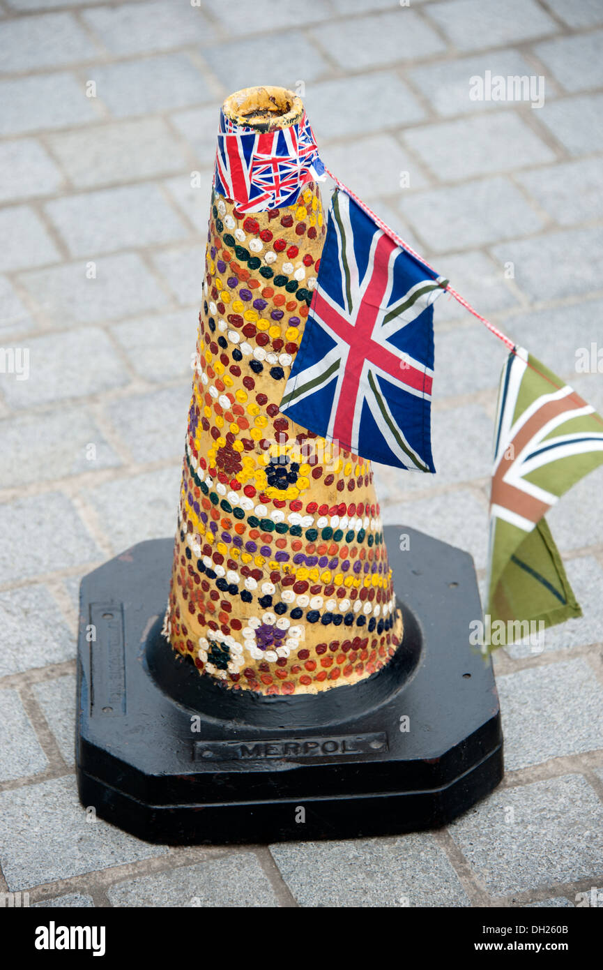 Colourful traffic cone painted flags art artistic Stock Photo - Alamy
