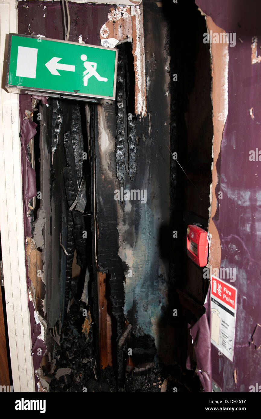 Wood cavity wall void fire spread burnt cut away Stock Photo - Alamy