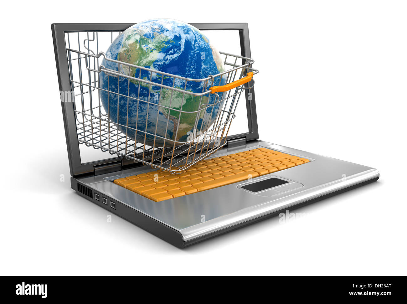 Laptop, Shopping Basket and Globe (clipping path included Stock Photo ...