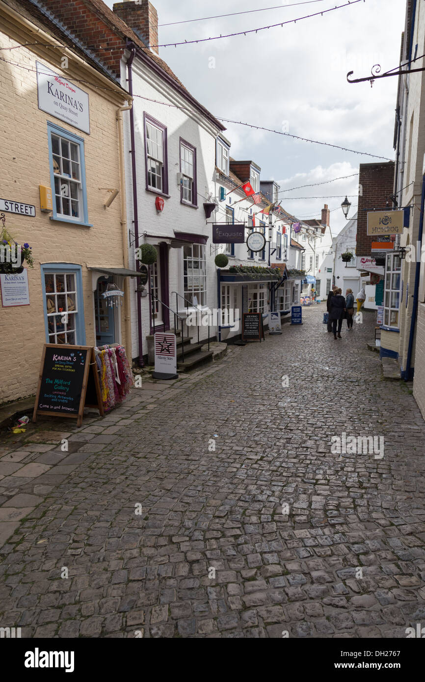 Lymington, Hampshire, England quayside shops with people Stock Photo ...