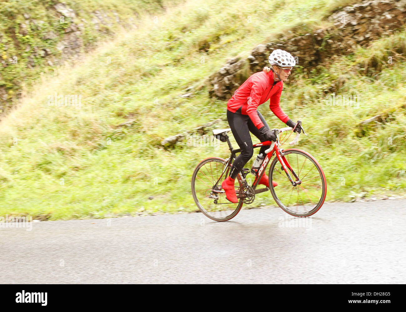 club cycle tour climbing Cheddar gorge, Somerset, October 2013 Stock ...