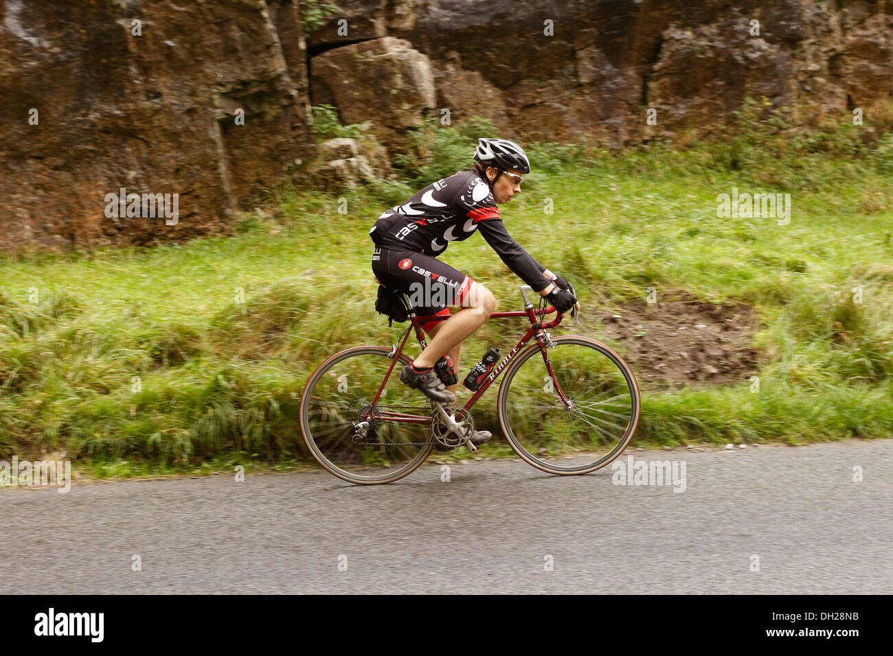 club cycle tour climbing Cheddar gorge, Somerset, October 2013 Stock ...