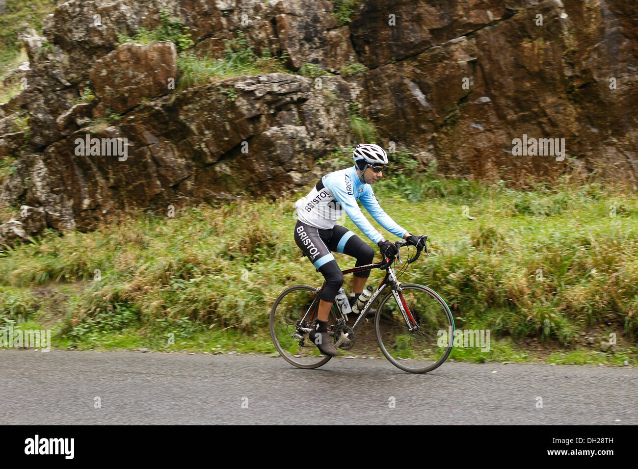 club cycle tour climbing Cheddar gorge, Somerset, October 2013 Stock ...