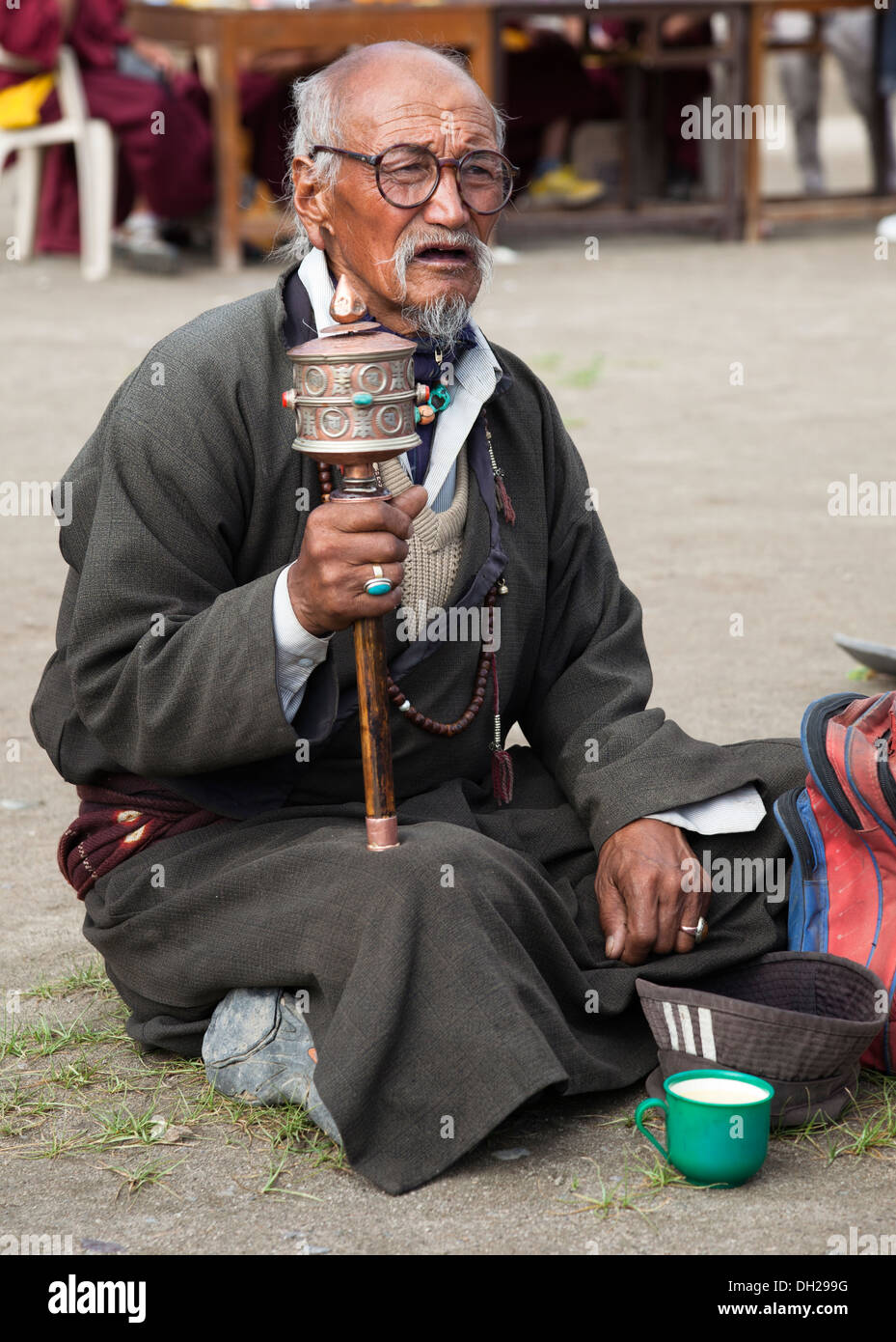 Ladakhi man in traditional dress amid the crowds as H. H. the Dalai ...