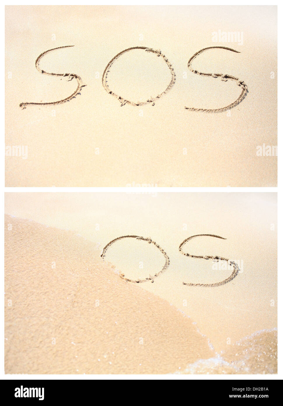 Drawing of SOS on the beach sand Stock Photo - Alamy
