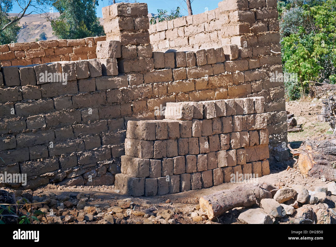 Adobe bricks drying in the sun at a rural settlement in the Peruvian ...