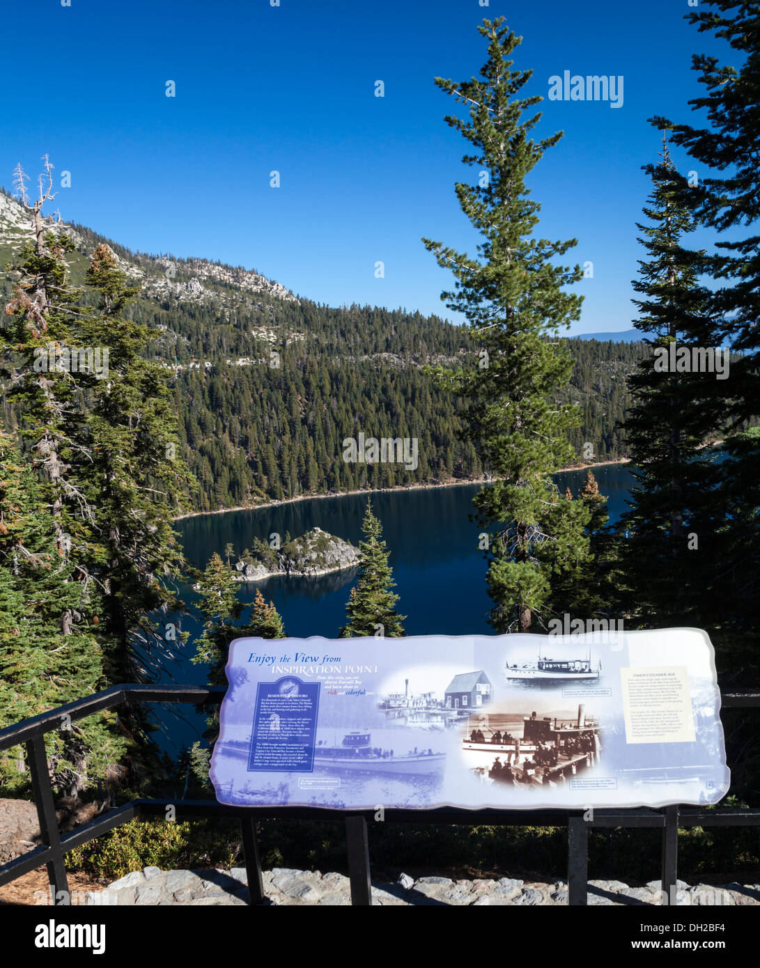 Interpretive sign at Inspiration Point in Lake Tahoe Stock Photo - Alamy