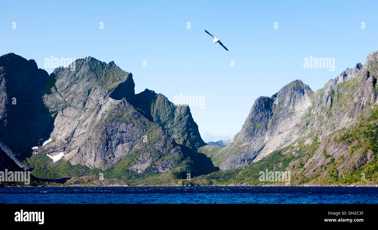 Mountain landscape near Flakstad, Flakstad, Flakstadøy, Lofoten ...