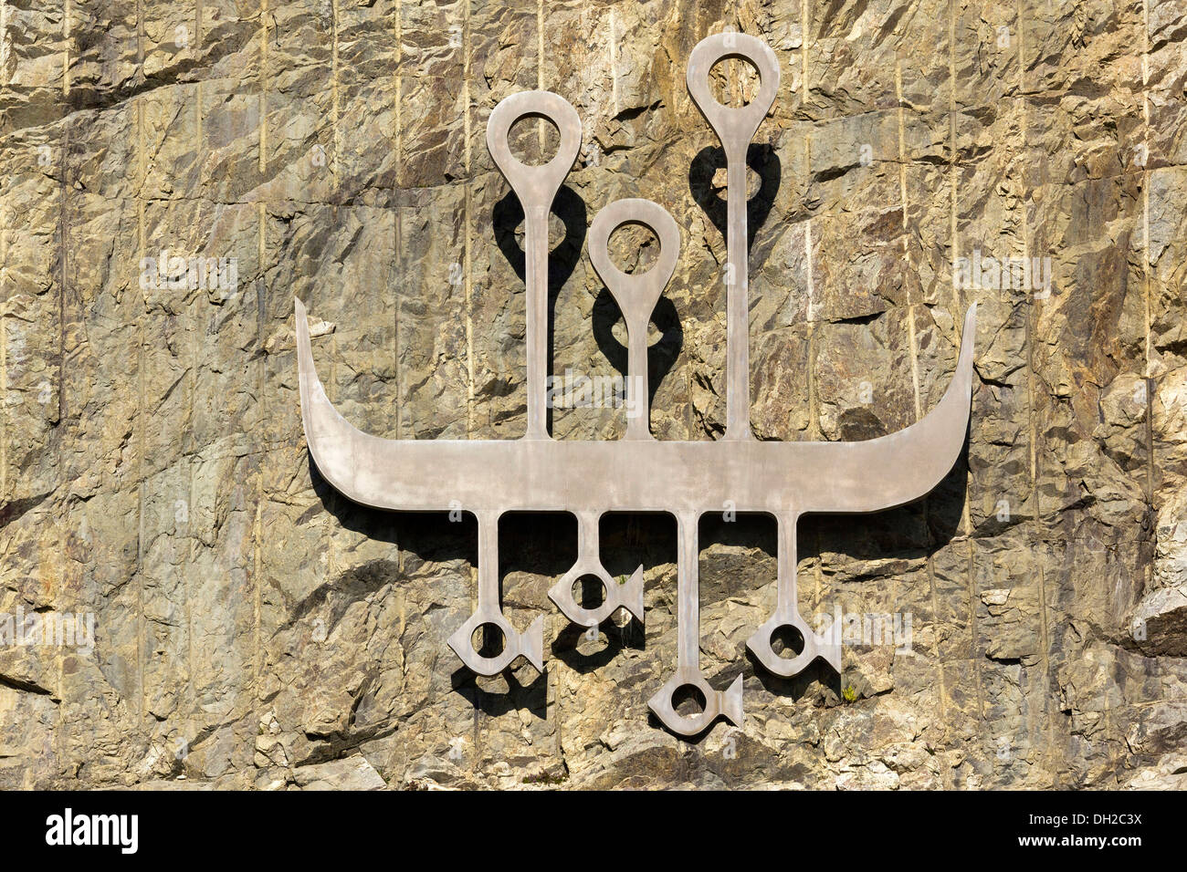 Ship symbol on a rock wall, Nappstraumen, Lofoten, Nordland, Norway ...