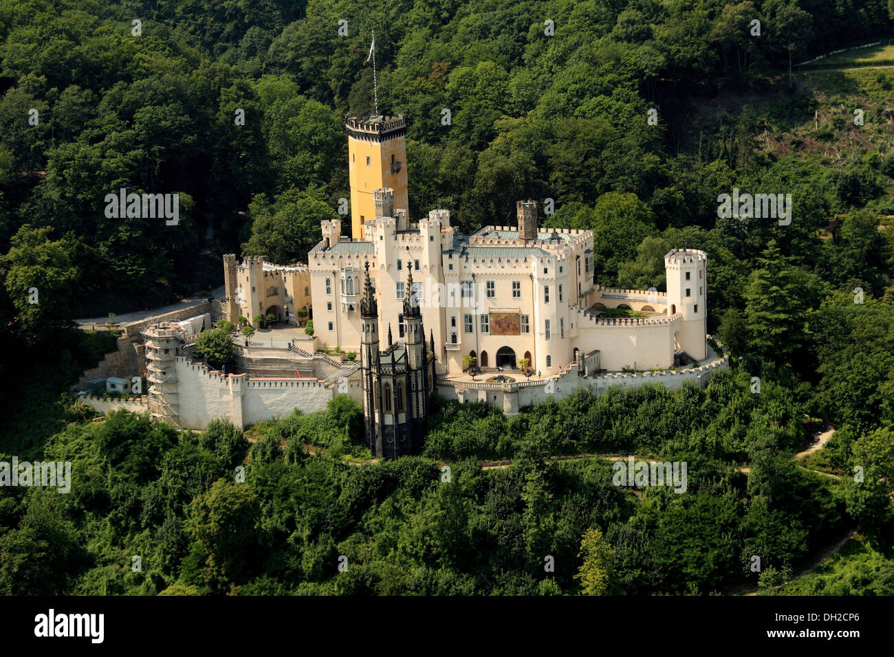 Aerial view, Stolzenfels Castle, Koblenz, Rhineland-Palatinate Stock ...
