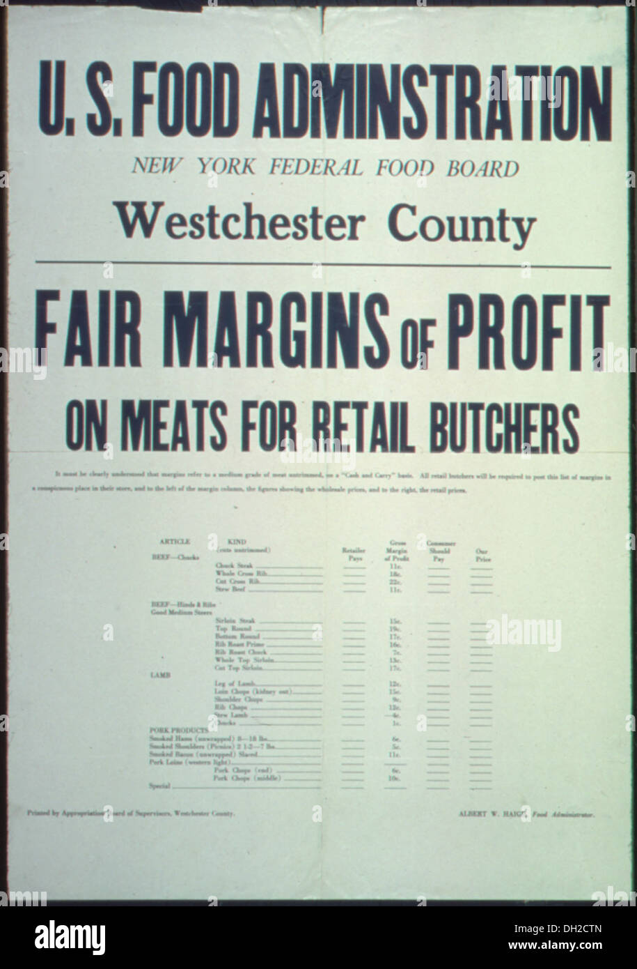 A document from the United States Food Administration and the New York ...