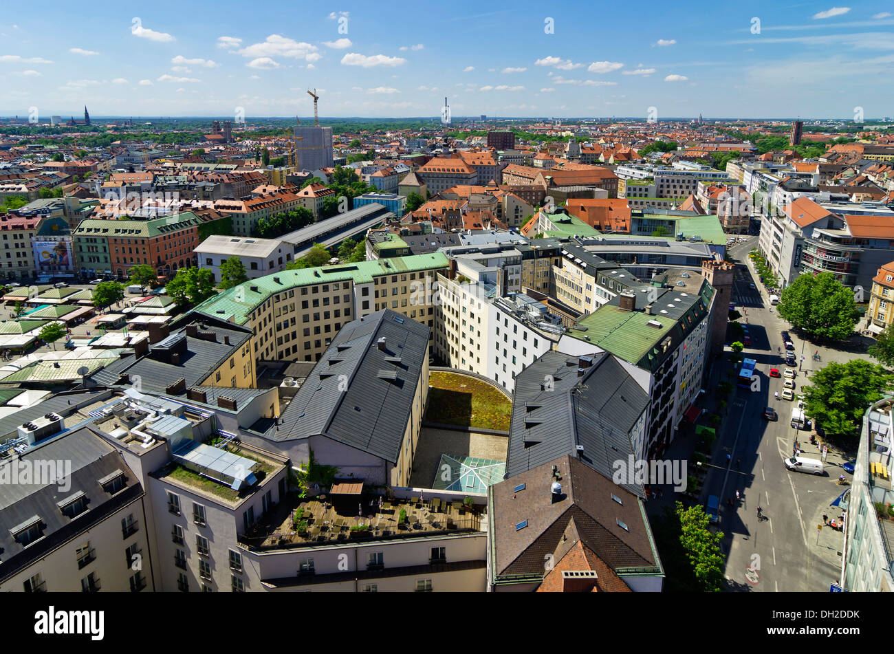 View from St. Peter's Church, Alter Peter, over the roofs of Munich ...