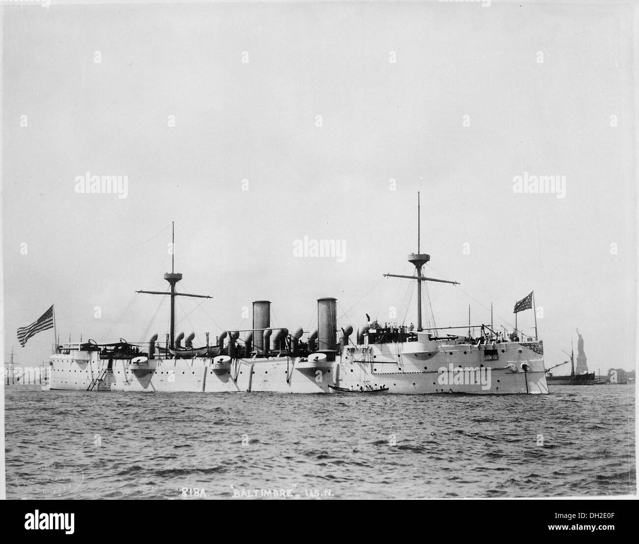 This image shows the starboard bow of the USS Baltimore, Cruiser 3 ...