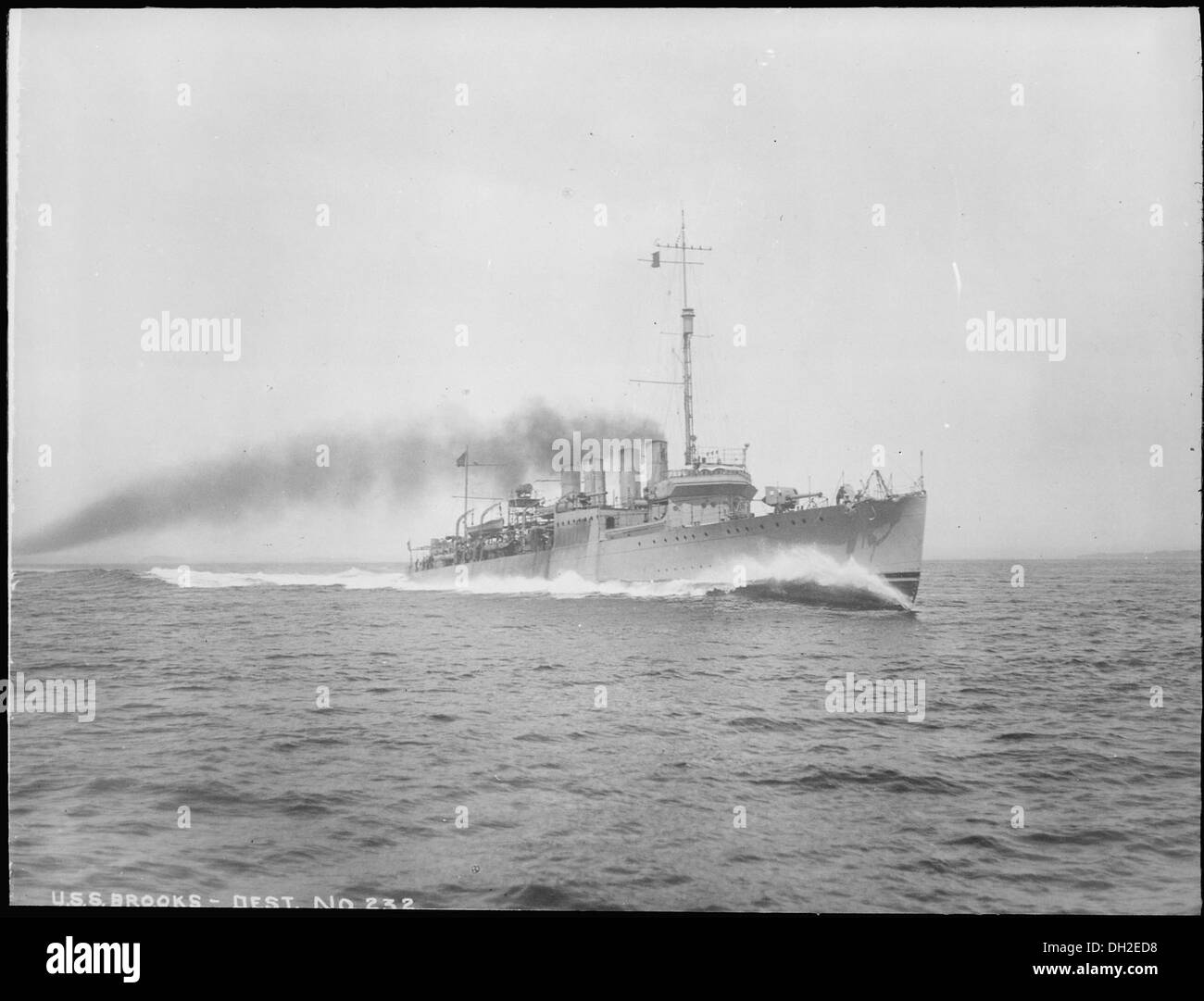This photograph shows the USS Brooks (DD-232), a U.S. Navy destroyer ...
