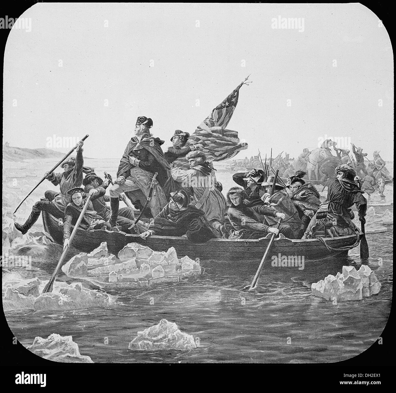 This iconic image depicts George Washington crossing the Delaware River ...