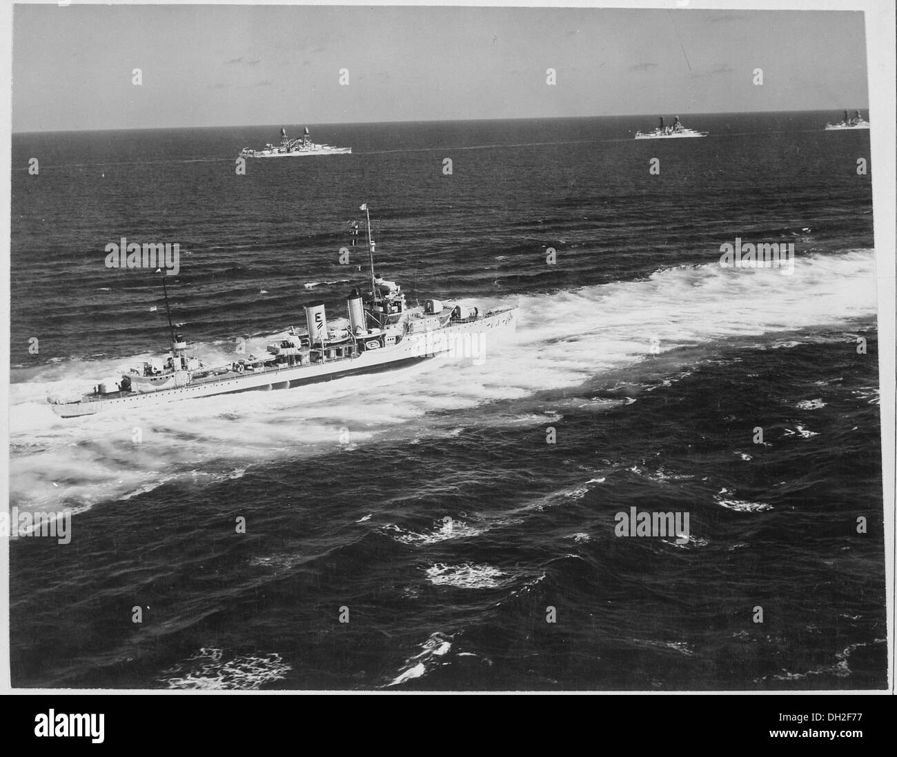 Aerial photograph of the USS Farragut (DD348) taken from the starboard ...