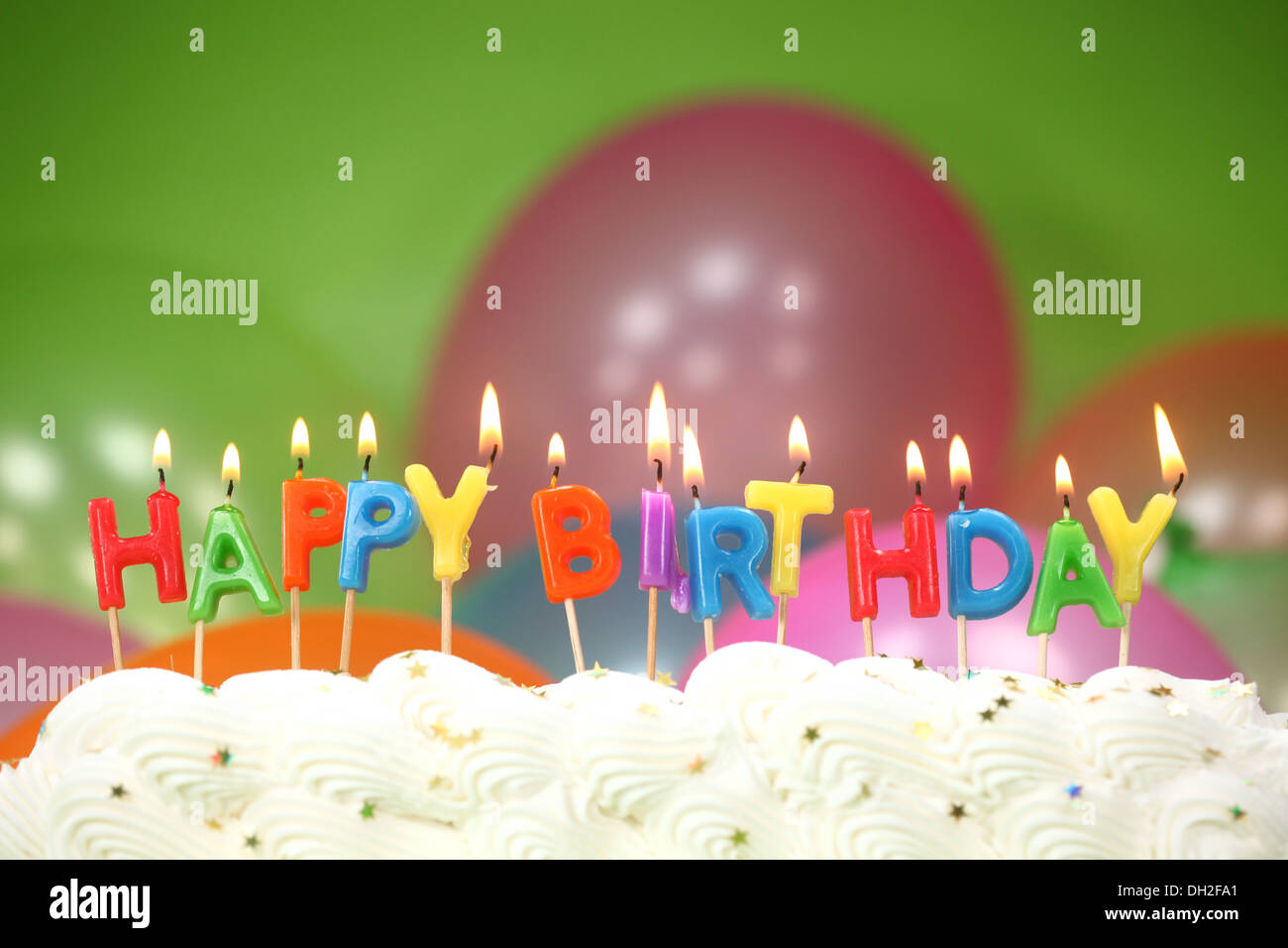 Happy Birthday Celebration with Balloons Candles and Cake Stock Photo ...