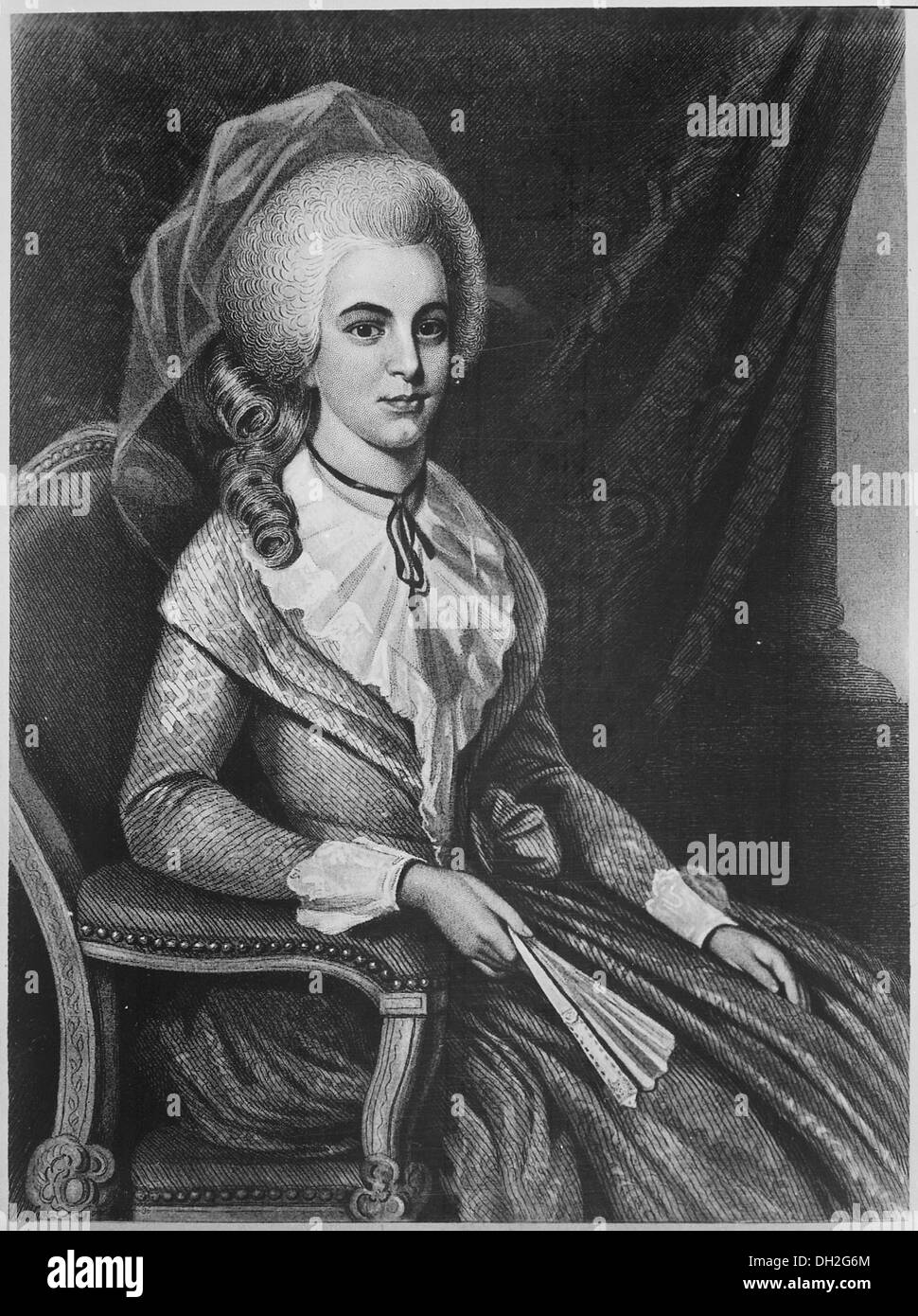 A portrait of Mrs. Alexander Hamilton, seated in 1781, reflecting the ...