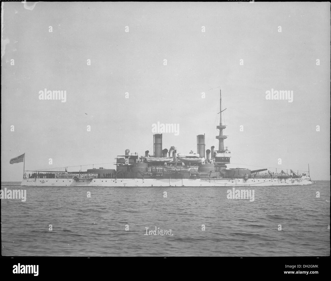 The USS Indiana (BB1), shown here from the starboard side around 1900 ...