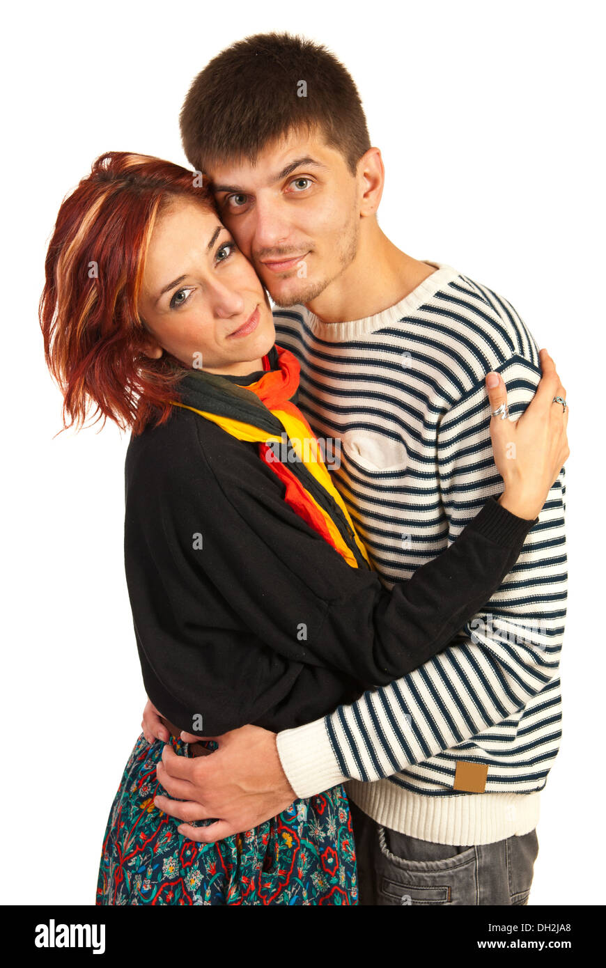 Embraced couple in love isolated on white background Stock Photo - Alamy