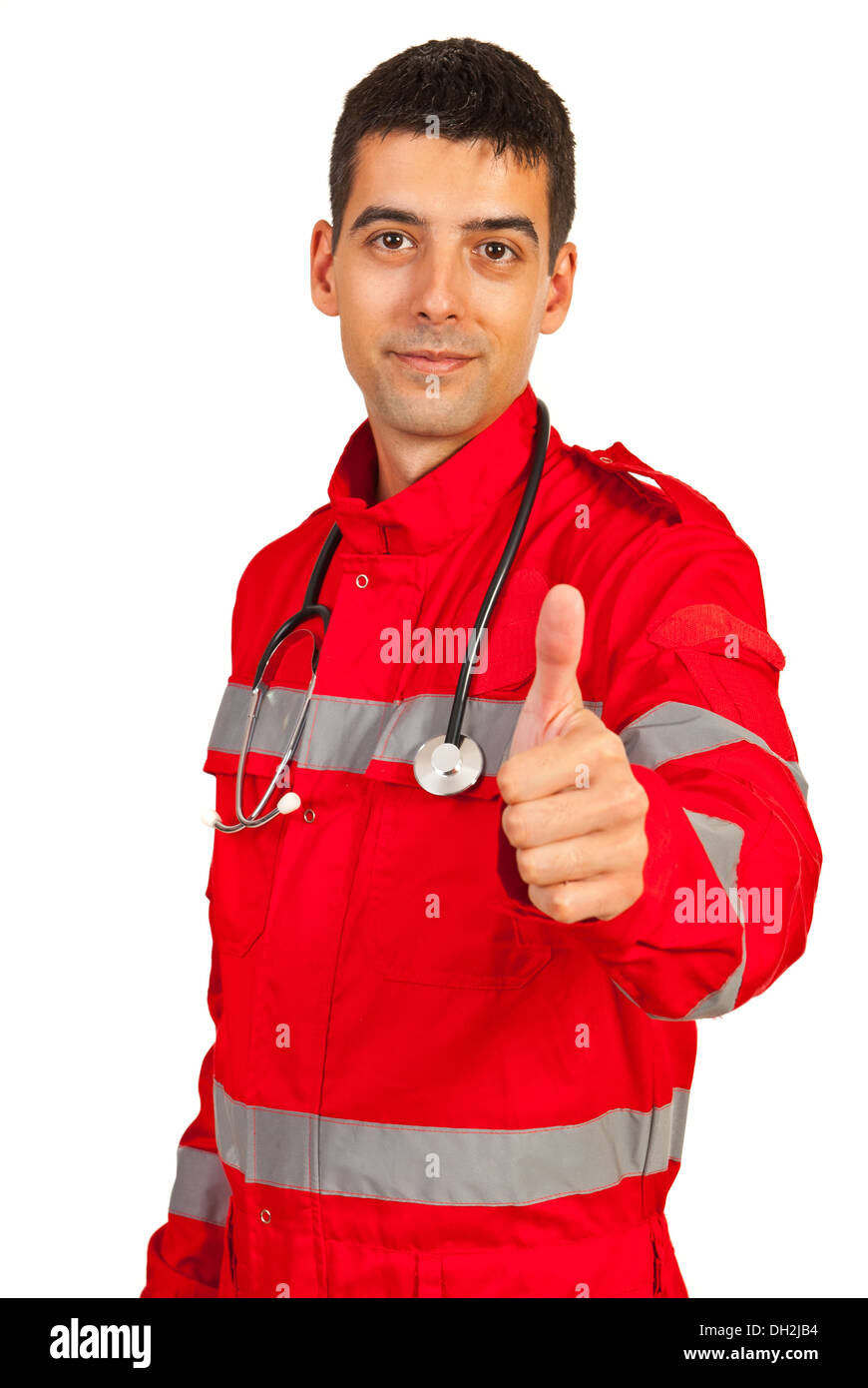 Paramedic man giving thumb up isolated on white background Stock Photo ...