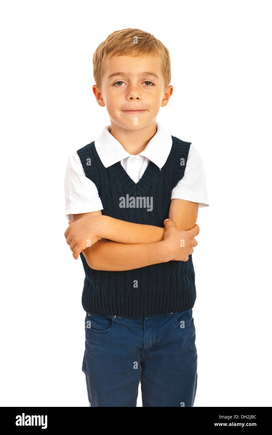 School boy with arms folded isolated on white background Stock Photo ...