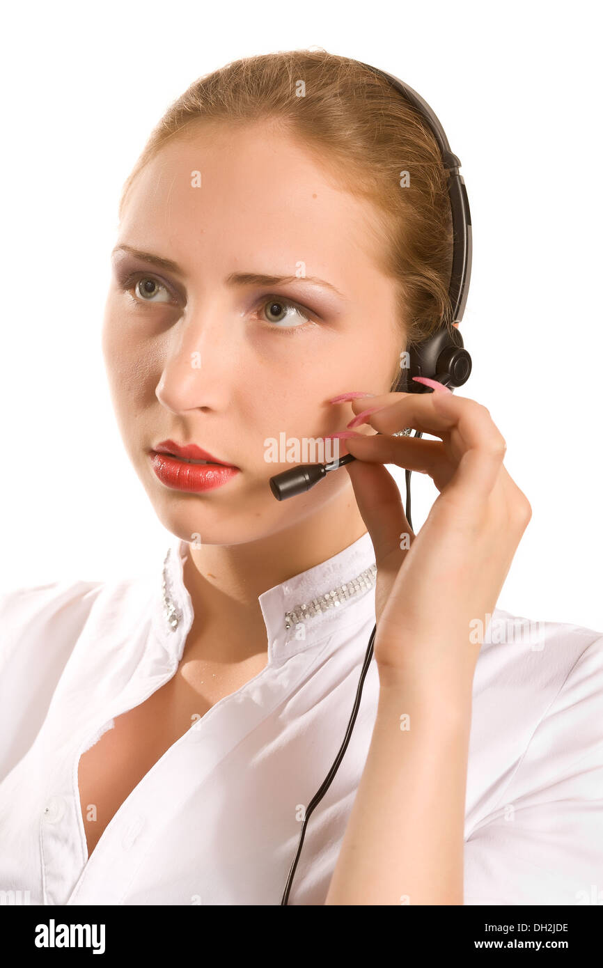 girl with a headset on her head Stock Photo - Alamy