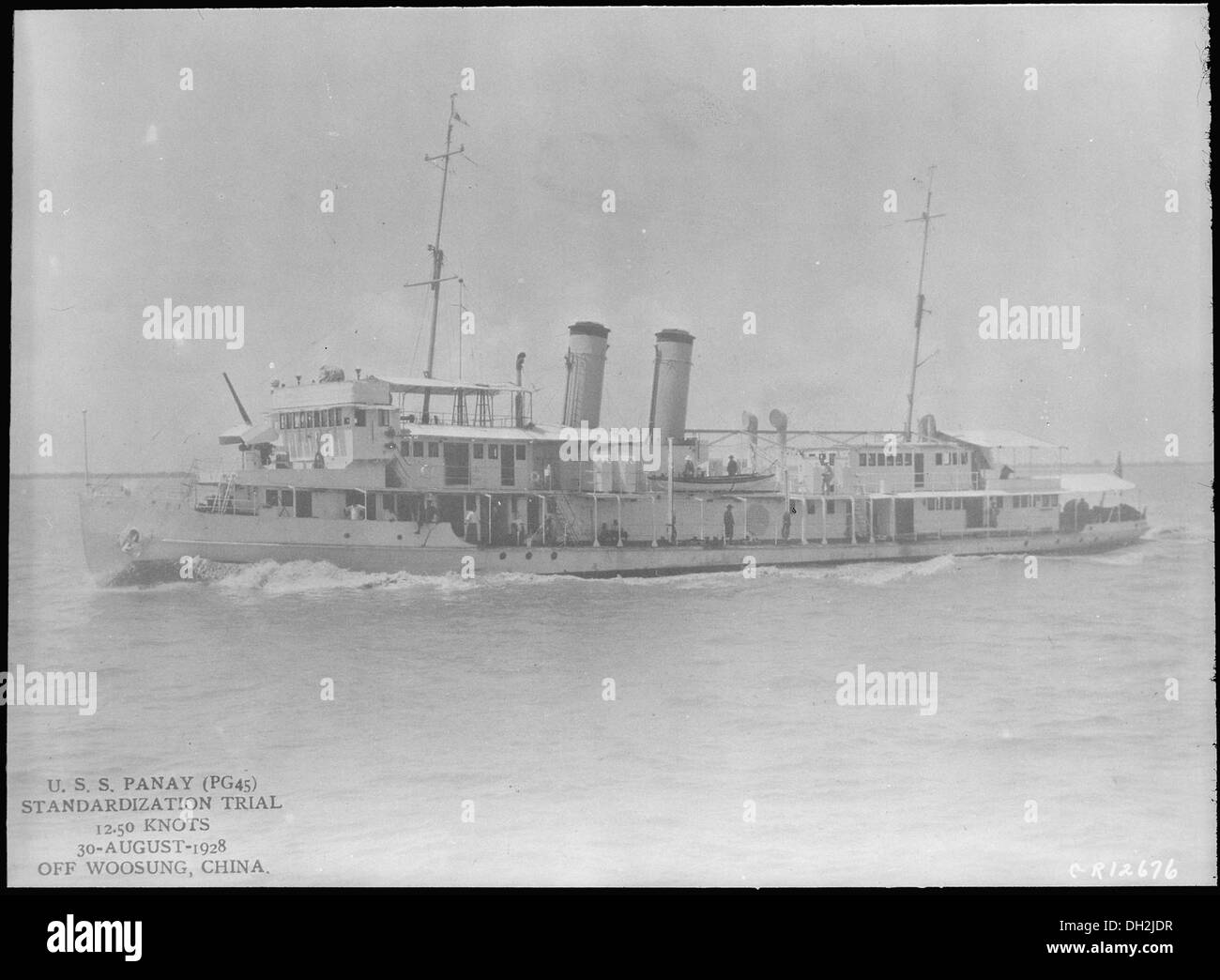 This photograph shows the Panay (PG-45), a river gunboat, underway and ...