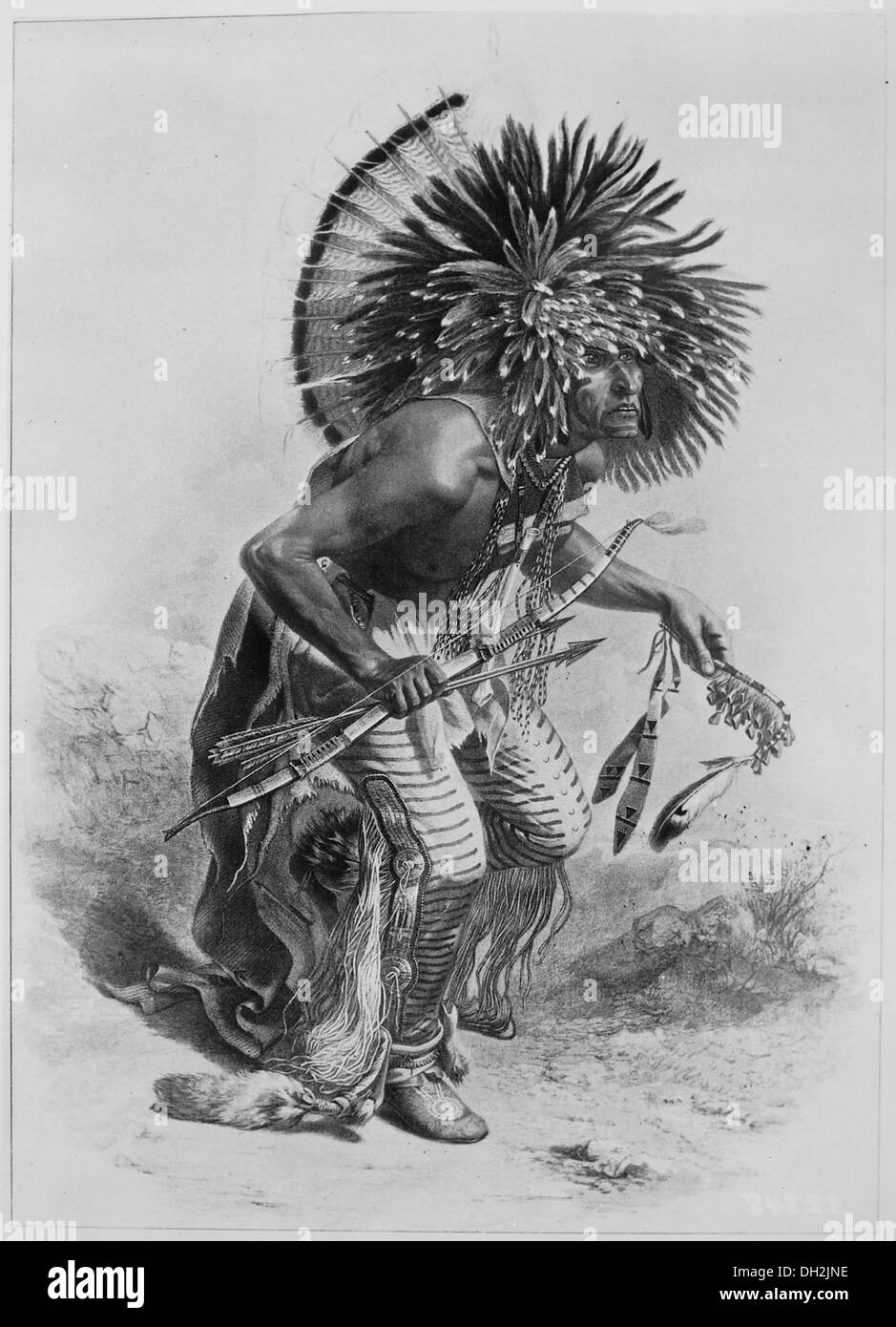 Pehriska-Ruhpa, a Hidatsa Native American, is depicted standing in full ...