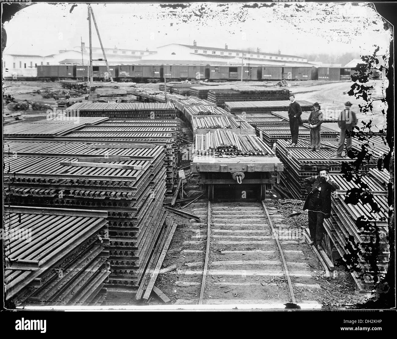 Rails used for a military railroad in Alexandria, Virginia, are ...