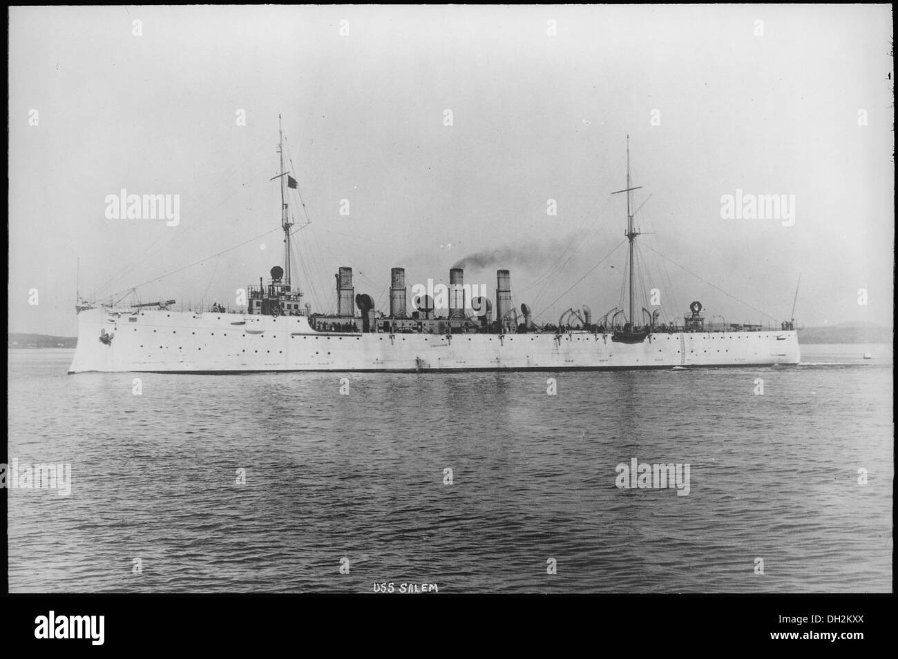 The image shows the Scout Cruiser USS Salem underway in 1908. This ship ...