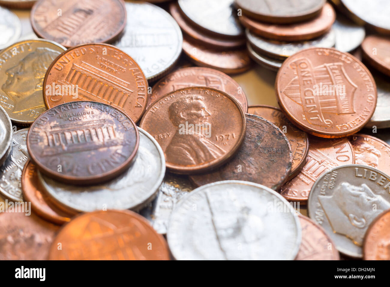 A close-up view of loose coins (US currency Stock Photo - Alamy