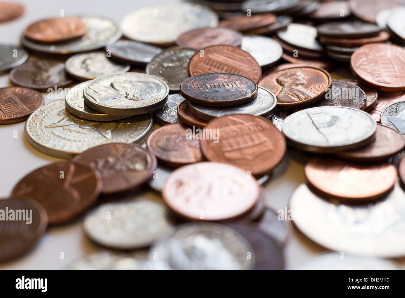 A close-up view of loose coins (US currency Stock Photo - Alamy