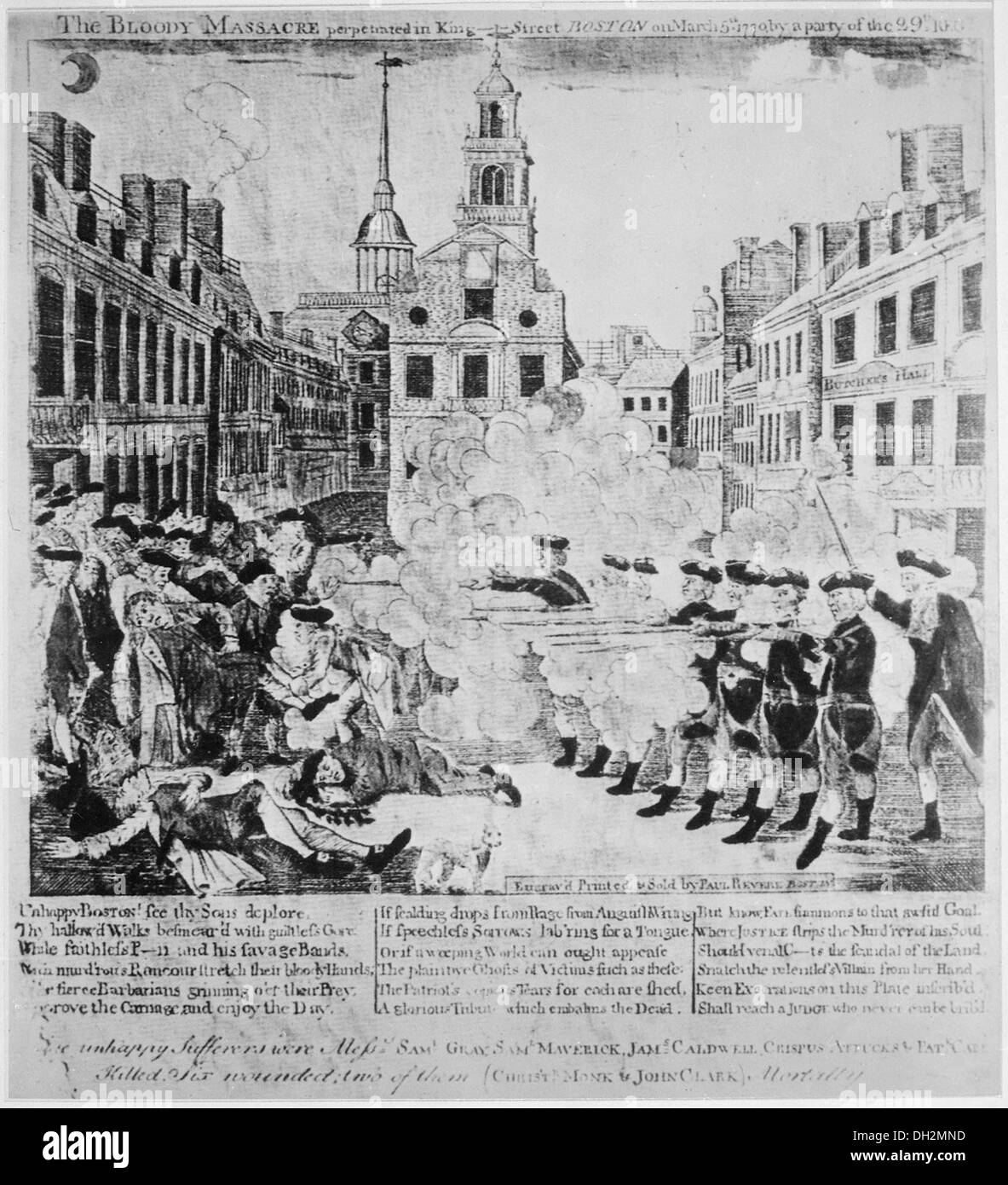 A historical depiction of the Boston Massacre on March 5, 1770, which ...