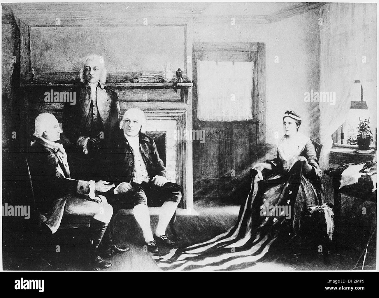 A historical photograph showing the creation of the first flag. This ...