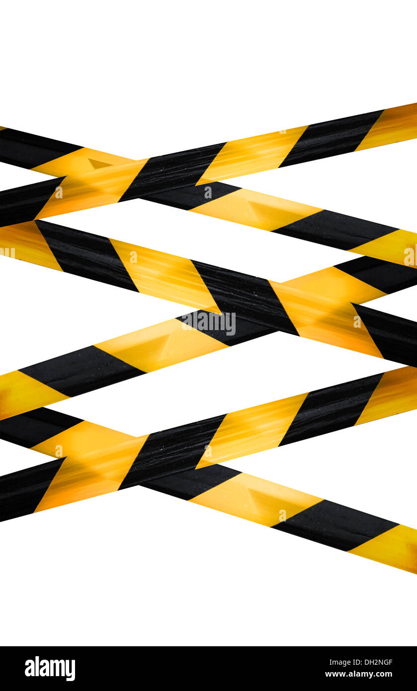 Black and yellow caution striped tapes isolated on white background ...