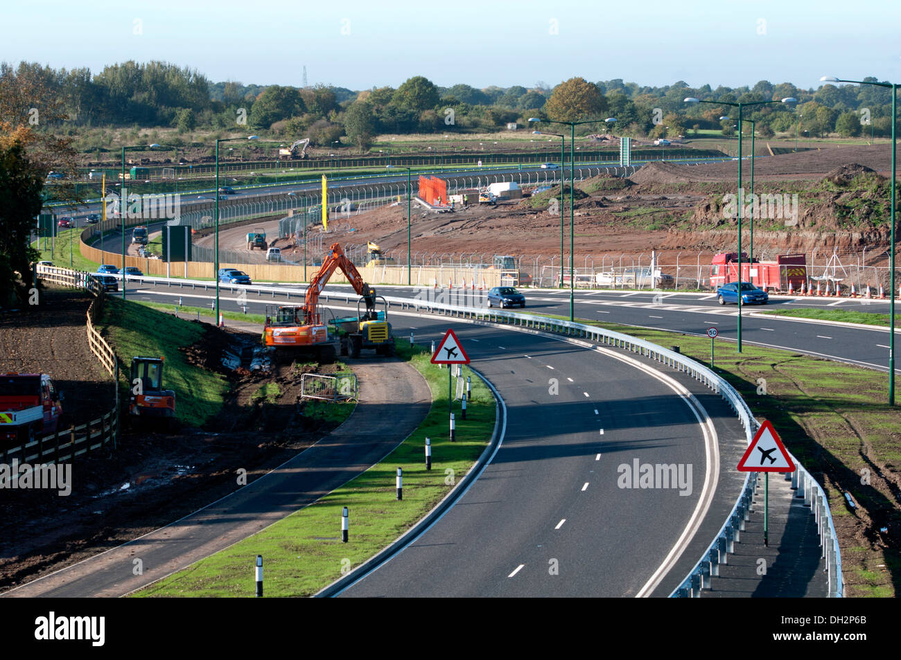 Birmingham Airport runway extension, diverted A45 road, Birmingham, UK ...
