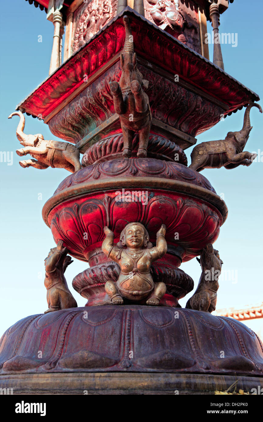 decorative pillar column with elephants opposite the temple TamilNadu ...