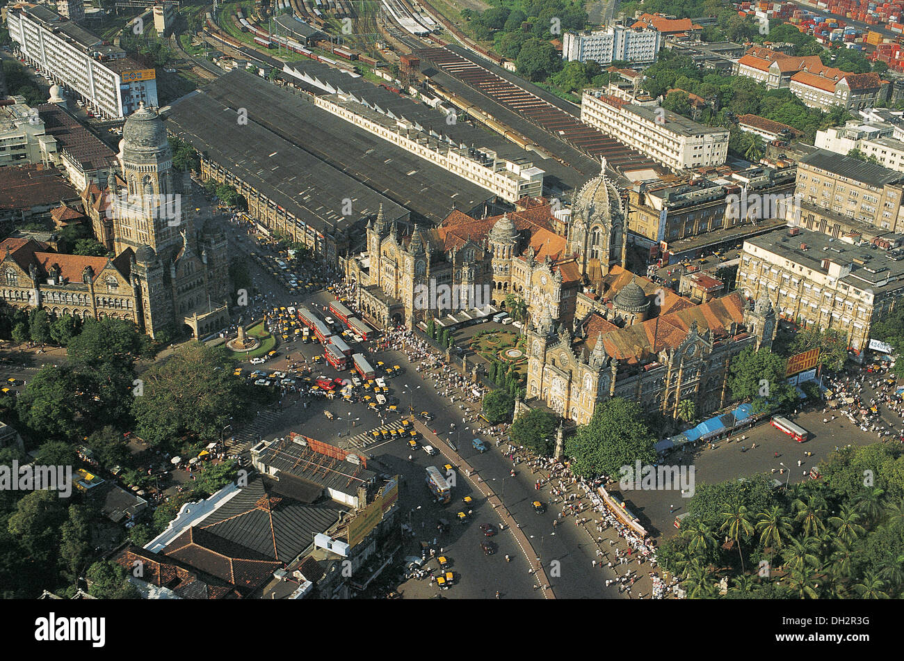 aerial view BMC building and victoria terminus station at mumbai ...