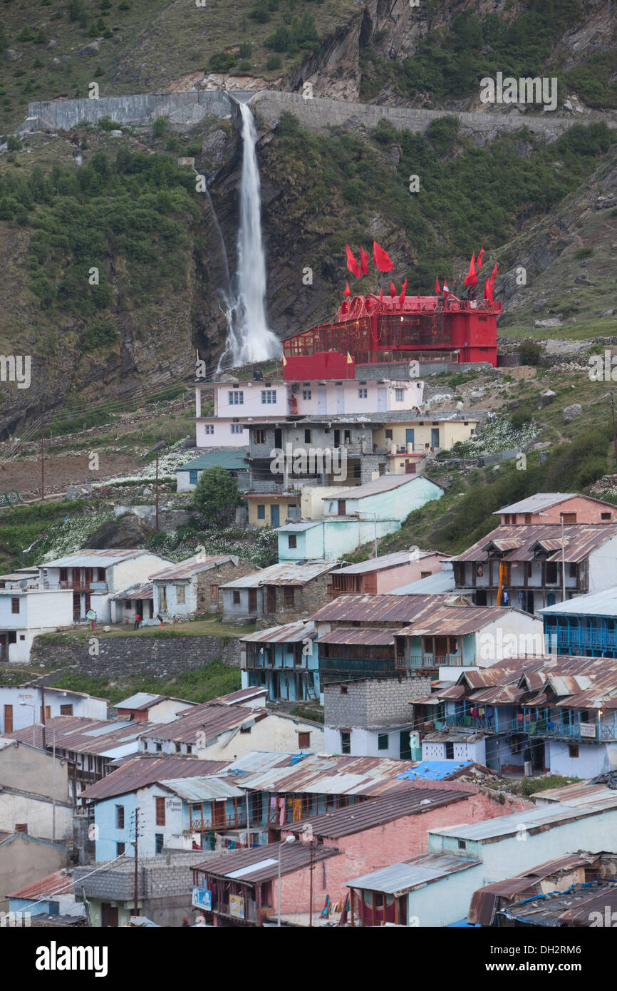 Badrinath town temple waterfall Alaknanda River Uttarakhand India Asia ... Badrinath town temple waterfall Alaknanda River Uttarakhand India Asia ...