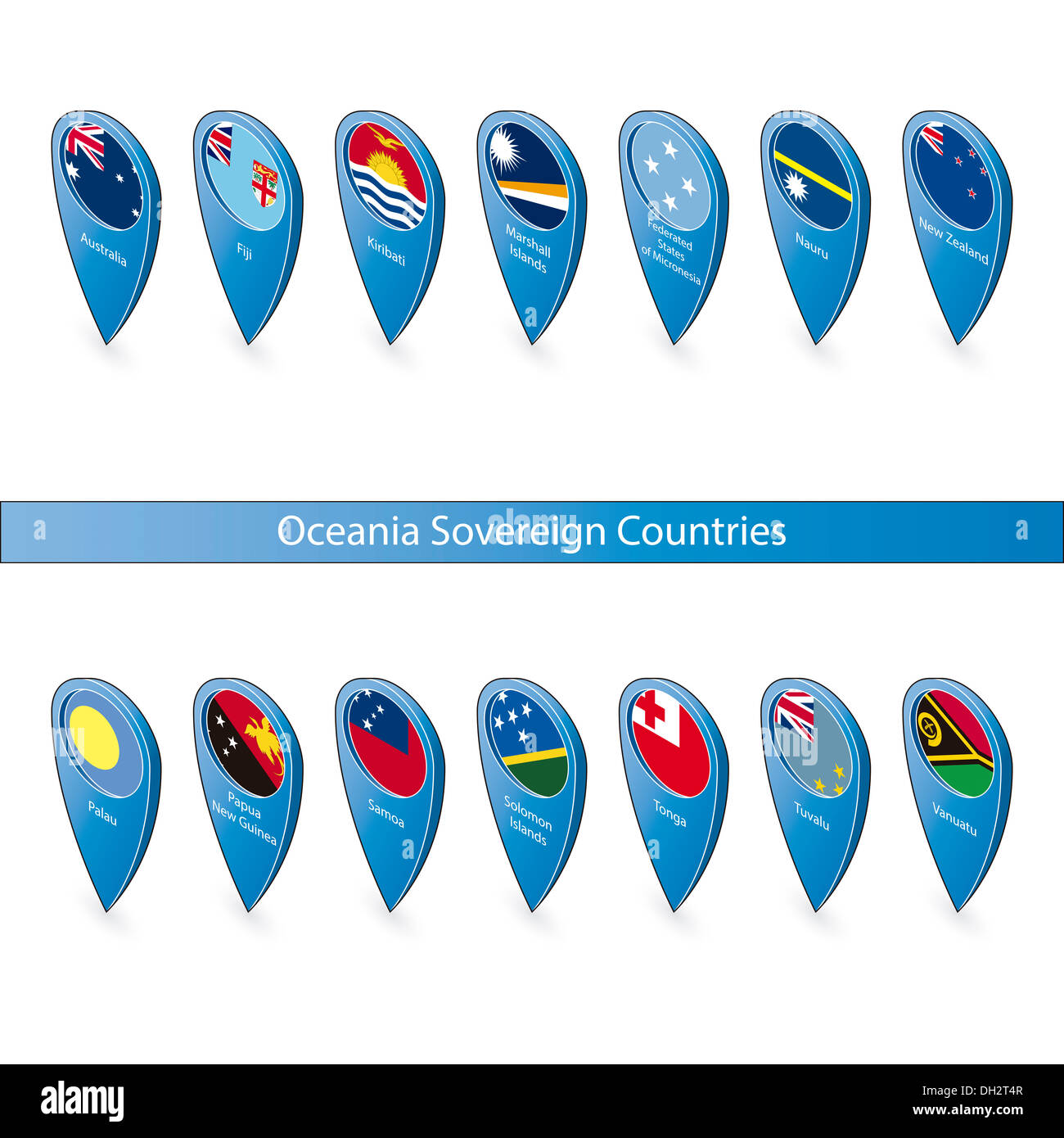 Pins with the flags of Oceania Sovereign Countries Stock Photo - Alamy