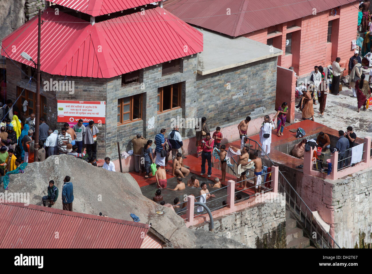 people bathing in hot water spring Badrinath town Uttarakhand India ...