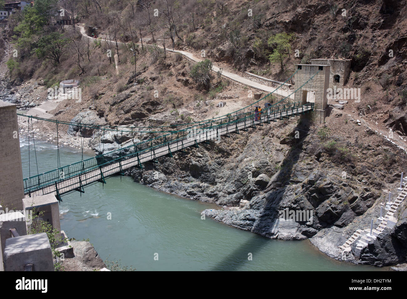 bridge over Mandakini river Rudraprayag Uttarakhand India Asia Stock ...