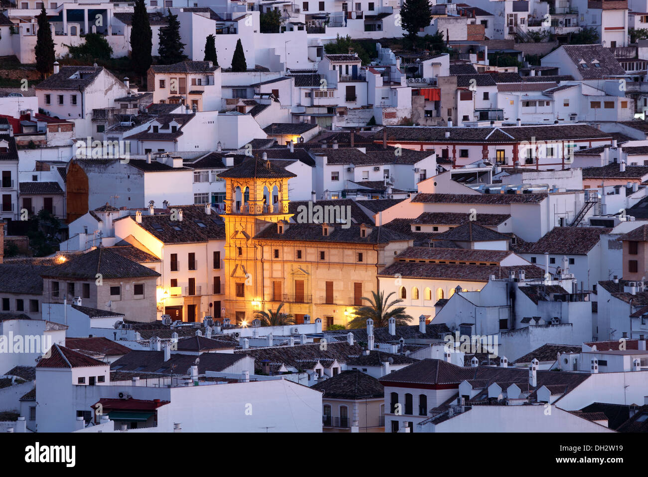 Old town of Antequera at dusk. Andalusia, Spain Stock Photo - Alamy