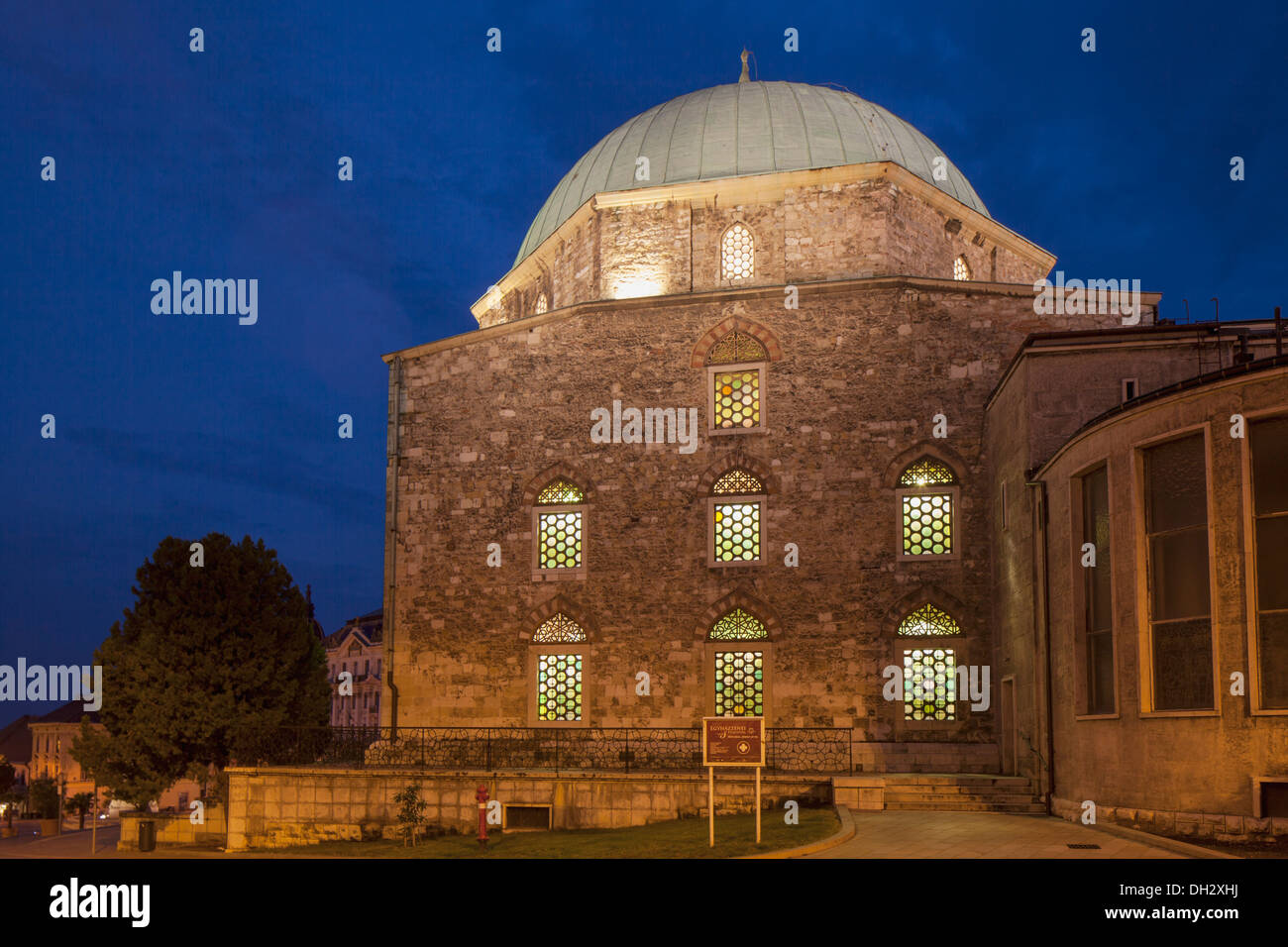 Mosque Church at dusk, Pecs, Southern Transdanubia, Hungary Stock Photo ...