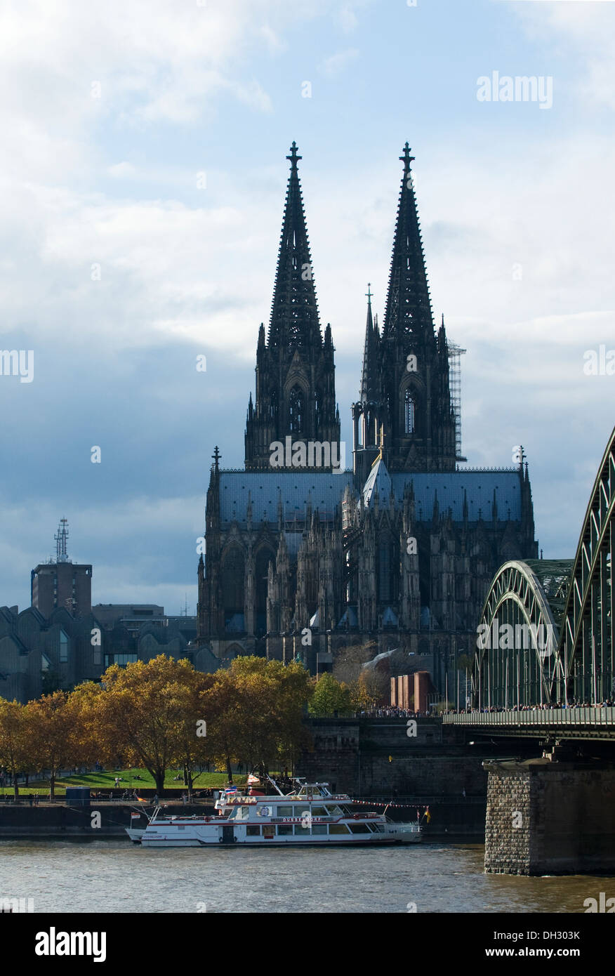The Gothic Cathedral of Cologne Germany on the banks of the river Rhine ...